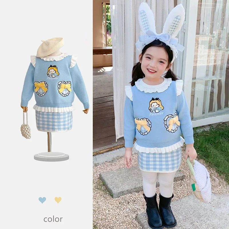 2023-New-Disney-Alien-Long-Sleeve-Knitted-Sweater-Plaid-Skirt-Two-Piece ...