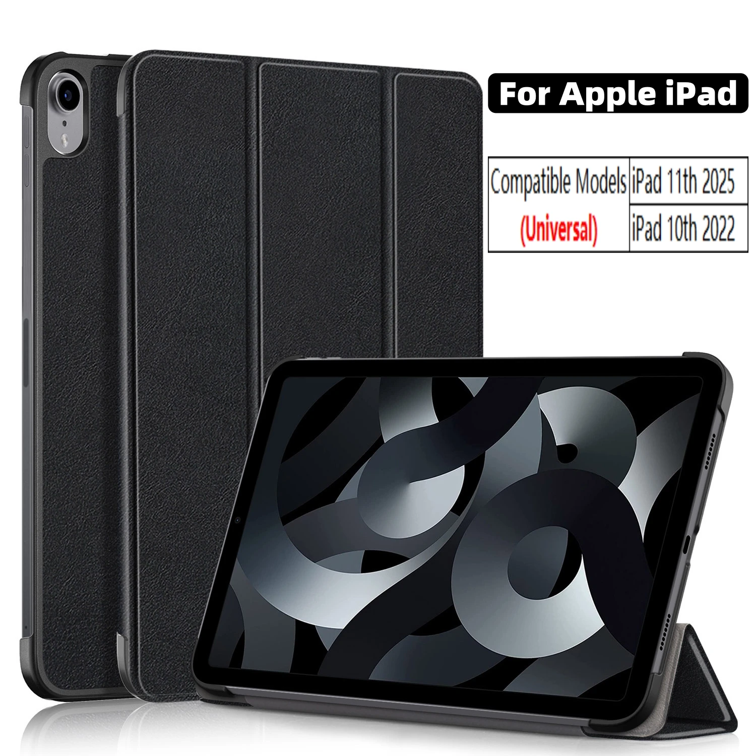For iPad A16 Case 2025 PU Leather Magnetic Trifold Stand Hard Back ...