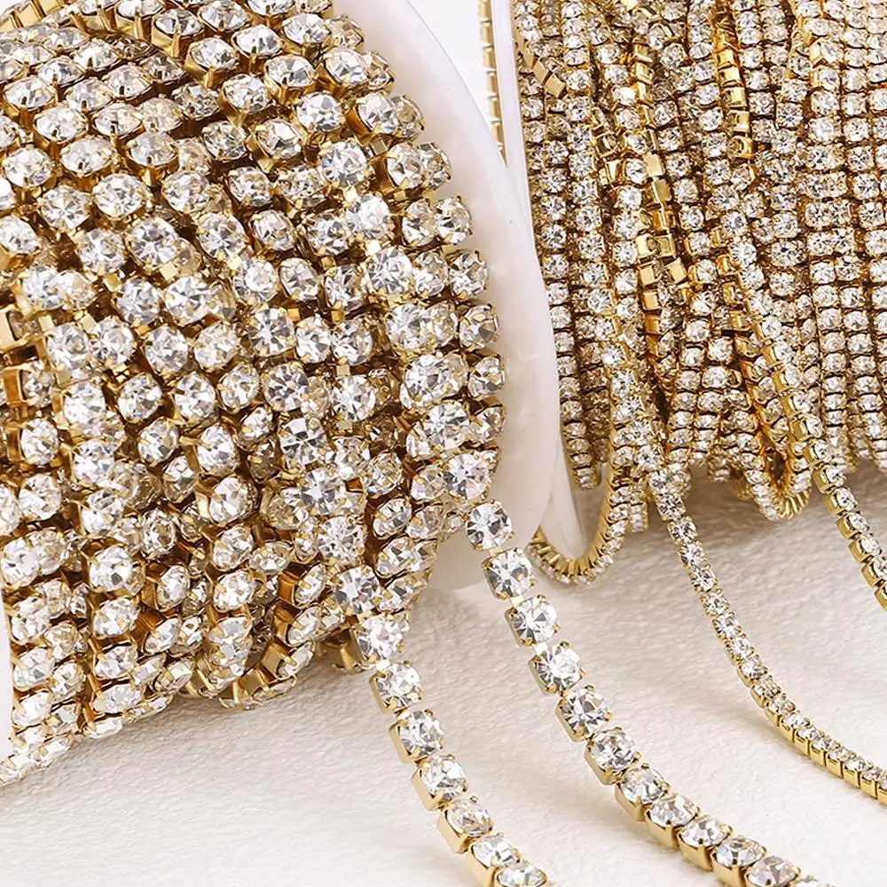 No Fade 1Meter Stainless Steel Crystal Rhinestone Chain Sew-On Glue-On ...