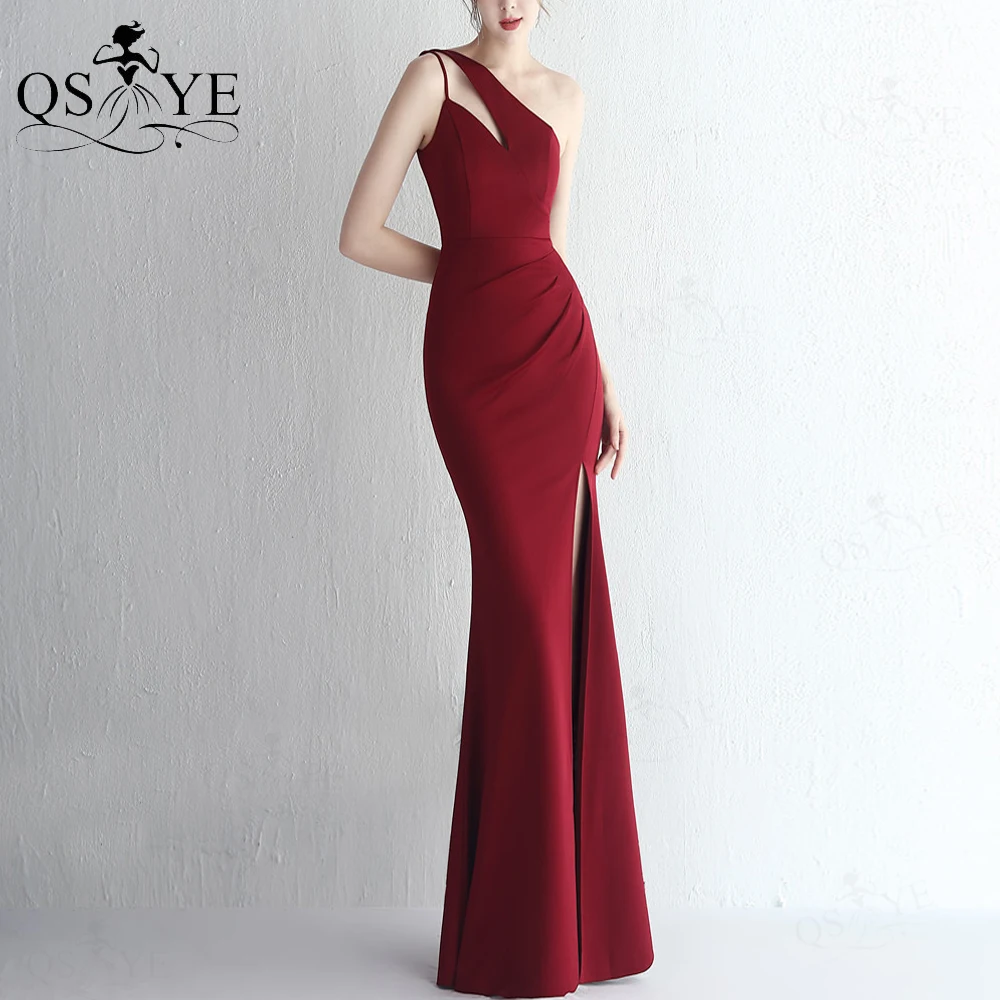 Simple Burgundy Bridesmaid Dresses Elastic Mermaid One Shoulder Strap ...