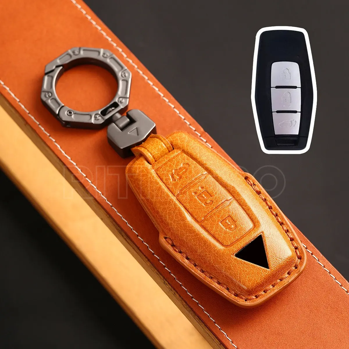 Leather Car Key Case Fob Cover Shell Keychain for Mitsubishi Outlander ...