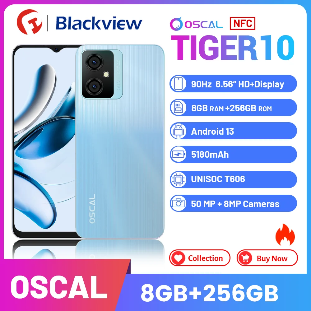 Blackview OSCAL TIGER 10 Smartphone ,16GB (8GB+8GB expansion)+256GB 50MP 5180mAh Cellphone ,6.56 ...