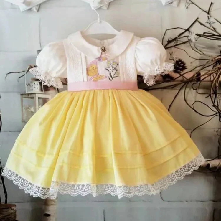 0-12Y-Baby-Girl-Summer-Butterfly-Embroidery-Turkish-Vintage-Yellow ...