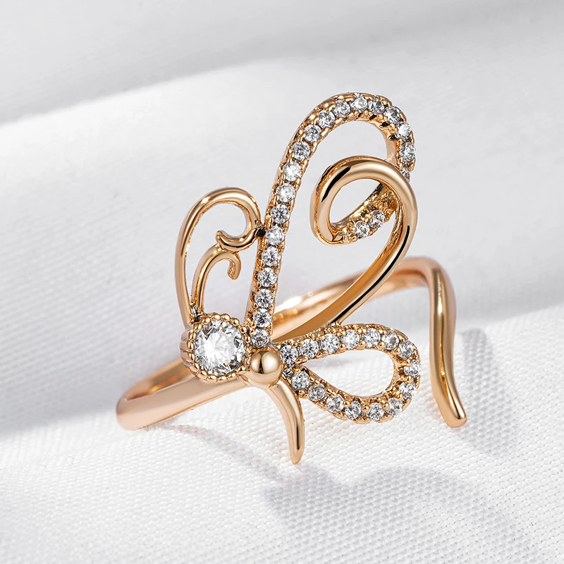 Wbmqda Unique Butterfly Open Ring For Women 585 Rose Gold Color With ...