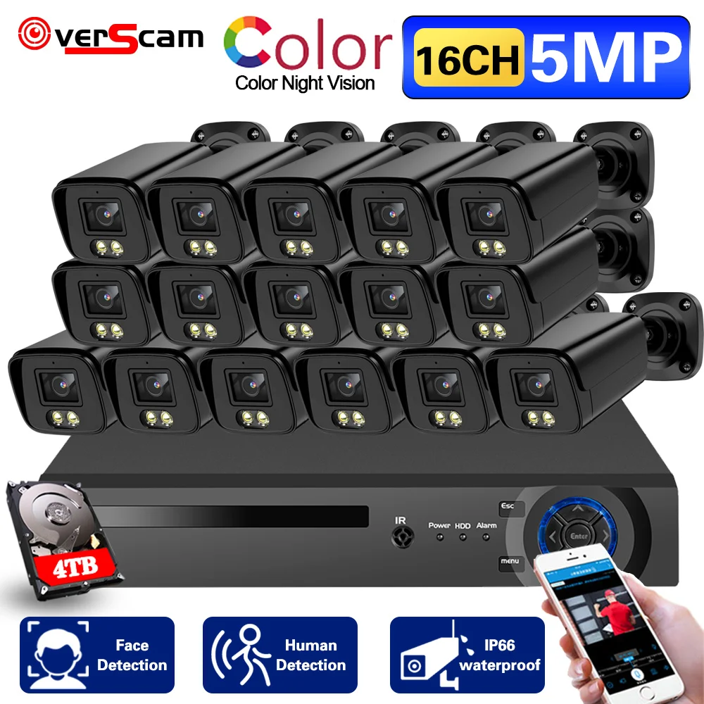 5MP-16PCS-CCTV-Camera-Full-Color-Night-Vision-16CH-DVR-Security-Camera ...