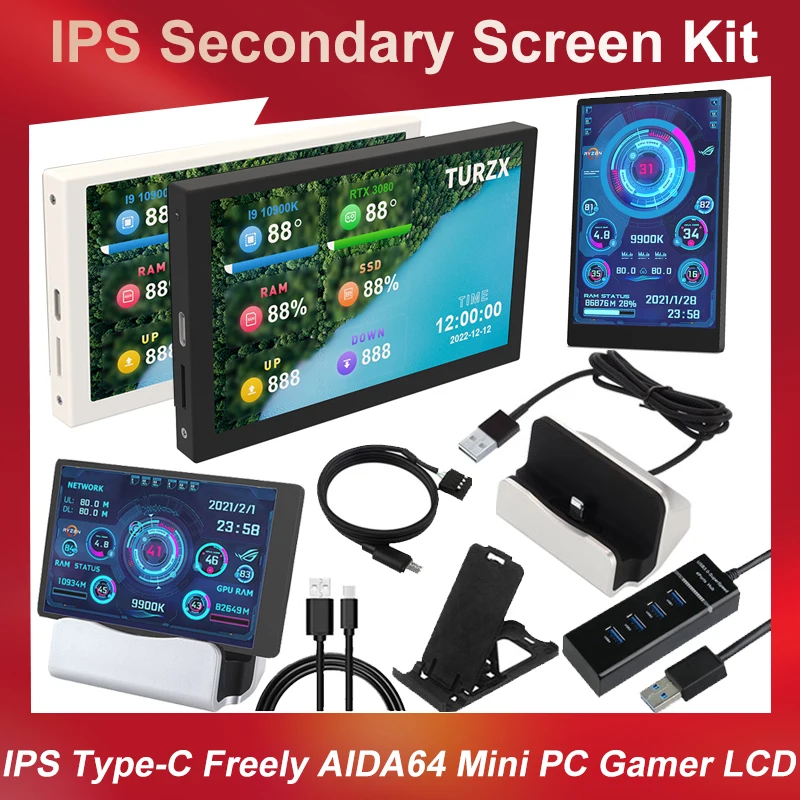 Pantalla secundaria IPS de 5 pulgadas, 3,5 pulgadas, tipo C, MINI PC ...