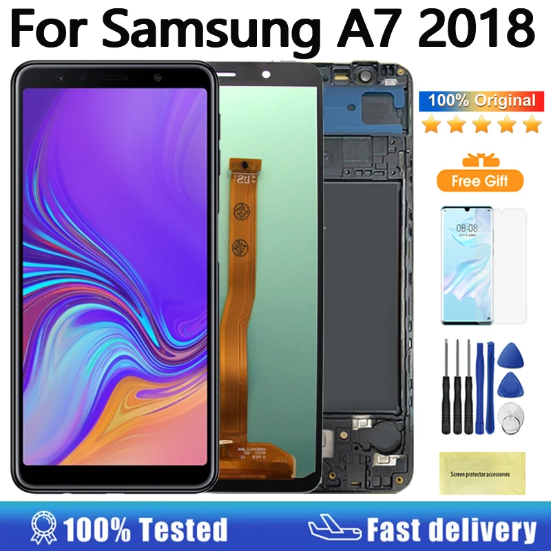 6.0"AMOLED Display For Samsung Galaxy A7 2018 LCD Display Touch Screen Digitizer Replacement For ...