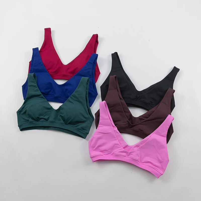 Women Scoop Backless Sports Bra V Neck Seamless Gym Top Workout Yoga ...