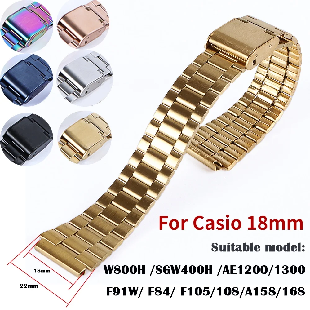 Metal-Watch-Band-Vintage-Steel-Wristband-for-Casio-SGW400-F91W-F84-F105 ...
