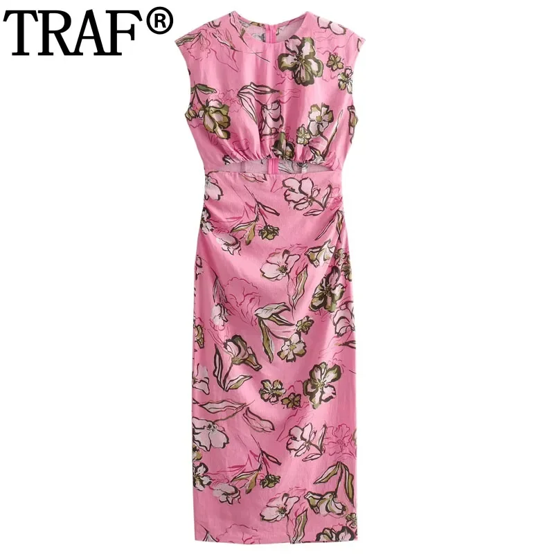 TRAF-vestido-Midi-Floral-sin-mangas-para-mujer-vestidos-largos ...