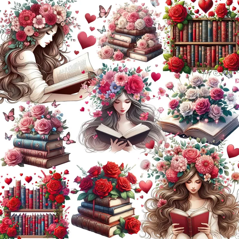 12Pcs-Pack-Red-Rose-Reading-Girl-Sticker-DIY-Craft-Scrapbooking-Album ...