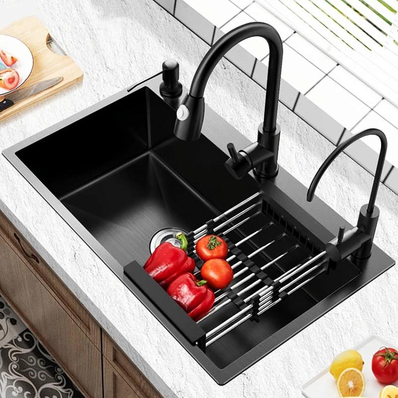 304 Stainless Steel Kitchen Sink Black Nano Wash Basin Single Sink ...