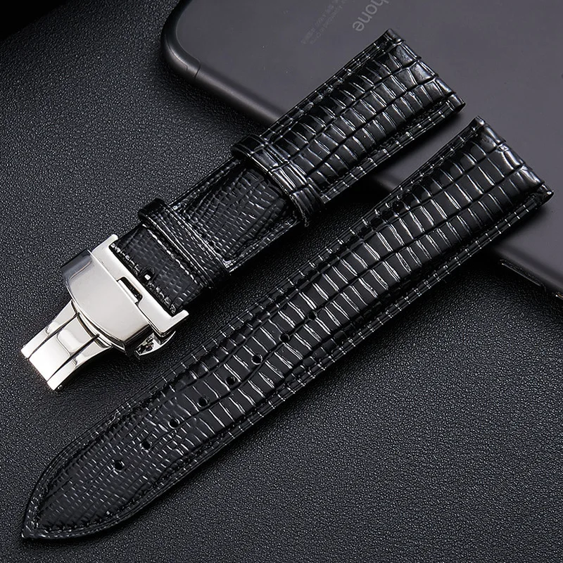 Lizard-Texture-Butterfly-Buckle-Leather-Watchband-Leather-Watch-Strap ...