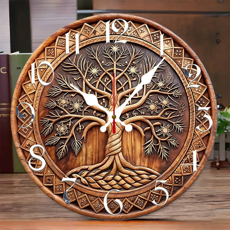 Tree Of Life Wooden Round Silent Hanging Wall Clock, Suitable For ...
