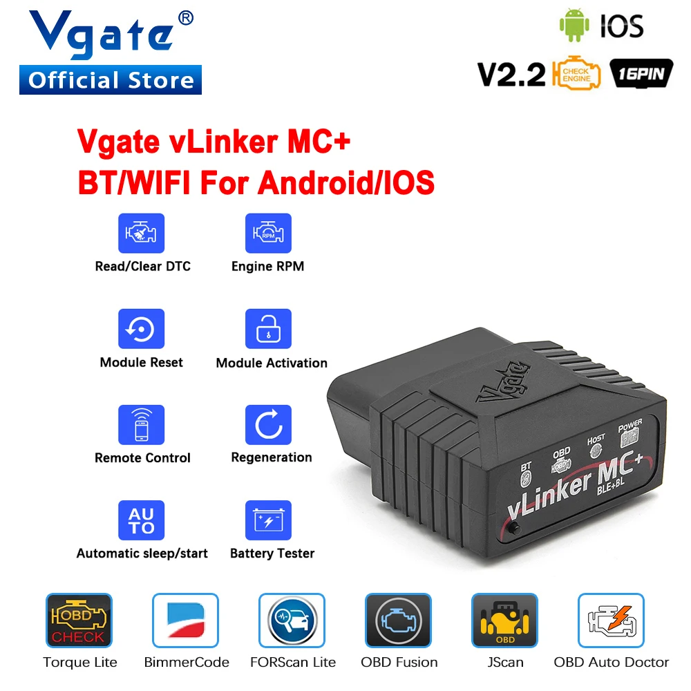 Vgate vLinker MC+ ELM327 V2.2 Bluetooth 4.0 OBD2 Scanner OBD 2 WIFI ...