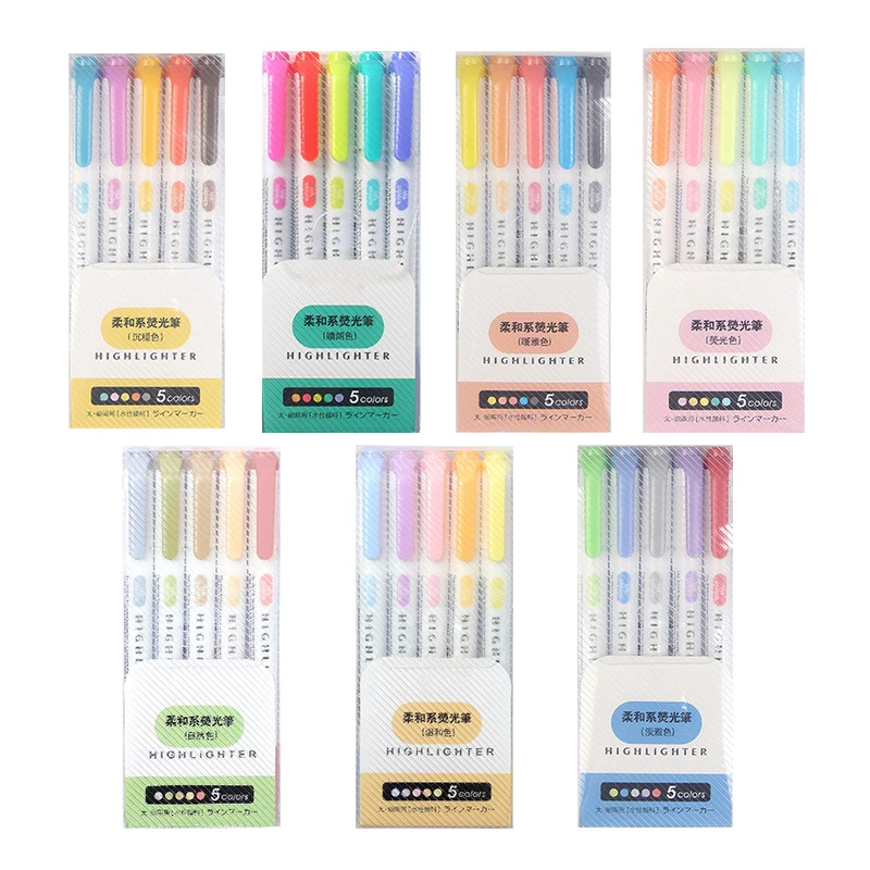 5-Colors-Double-Headed-Highlighter-Pen-Art-Markers-Kawaii-Japanese ...