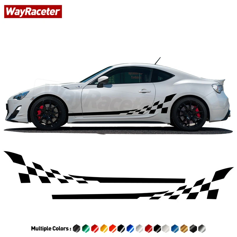 2 Pcs Racing Sport Lattice Door Side Stripe Sticker Carbon Fiber Vinyl ...