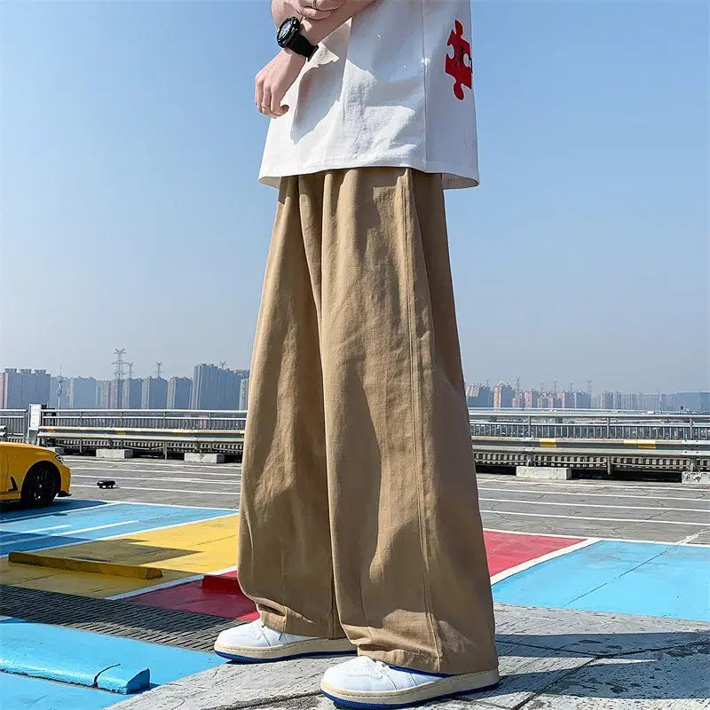 하라주쿠 코튼 와이드 레그 오버사이즈 바지 캐주얼 바지 헐렁한 스웨트 팬츠 스트레이트 롱 팬츠 스트리트웨어