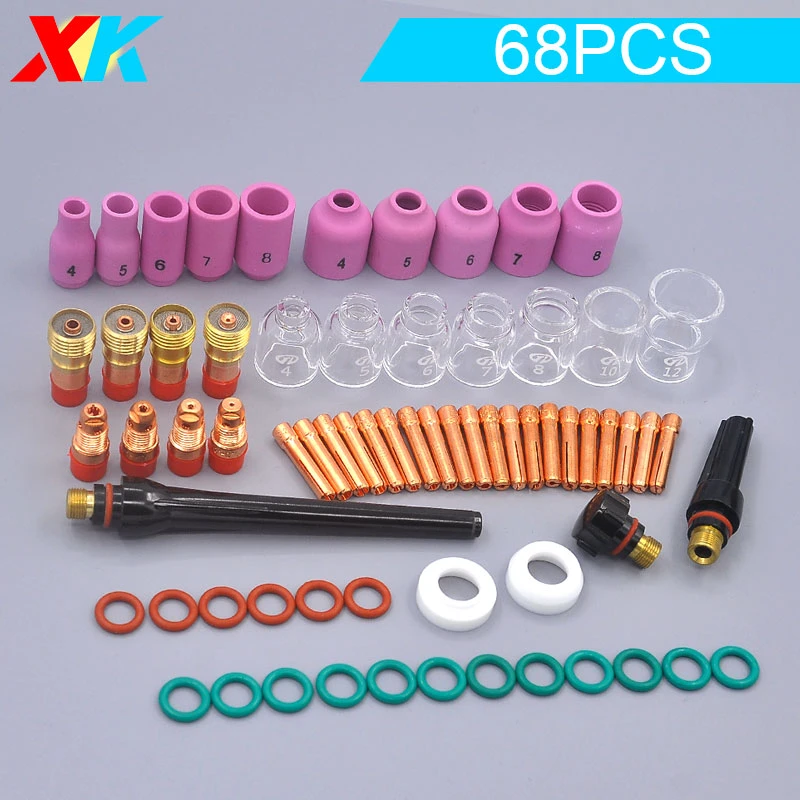 TIG 68PCS for WP17/18/26 Accessories Collets Body Stubby Gas Lens Back ...