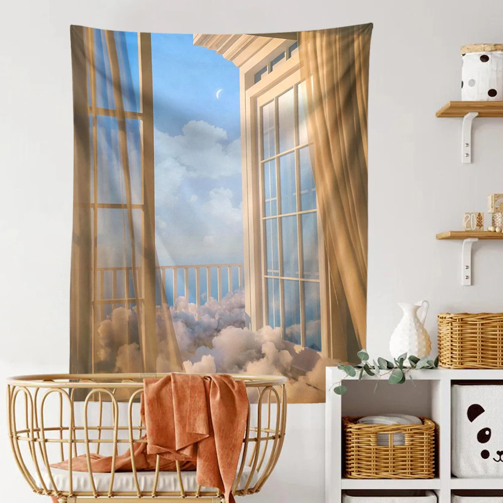 Windows Cloud Tapestry Wall Hanging Boho Moon Sky Landscape ...