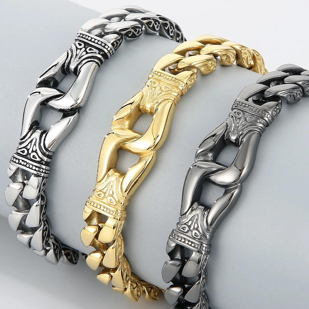 Vintage Solid Stainless Steel Charm Man Bracelet for Men Totem Chain ...
