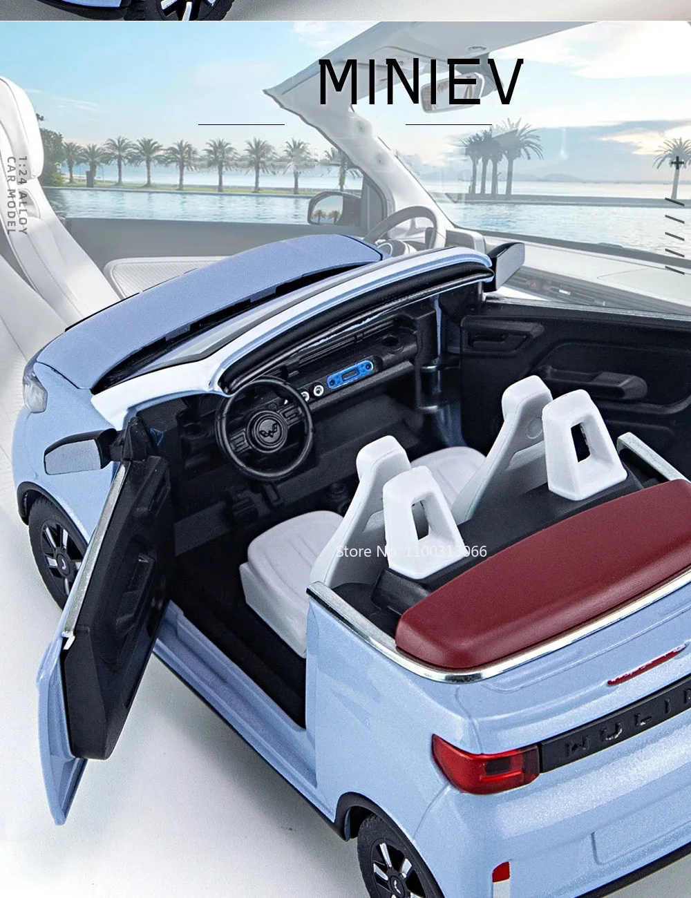 Модель автомобиля WULING MINI EV, литый под давлением, в масштабе, 3 двери, открытые автомобили ...