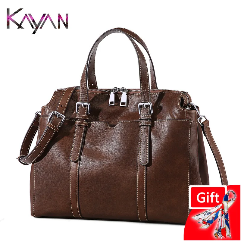2024-Vintage-Genuine-Leather-Female-Large-Capacity-Tote-Handbag-Soft ...