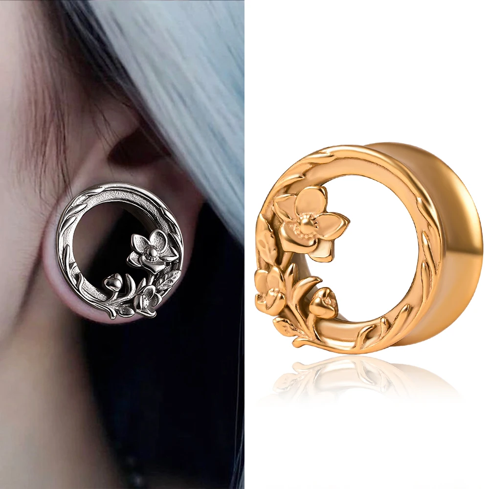 Doearko 2PC Flower Design Double Flared Ear Plugs Expander Women ...