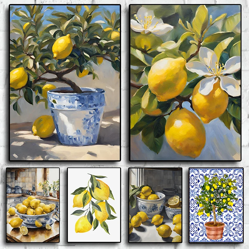 Retro Italian Lemon Tree Kitchen Still Life Botanical Antique Fruit ...