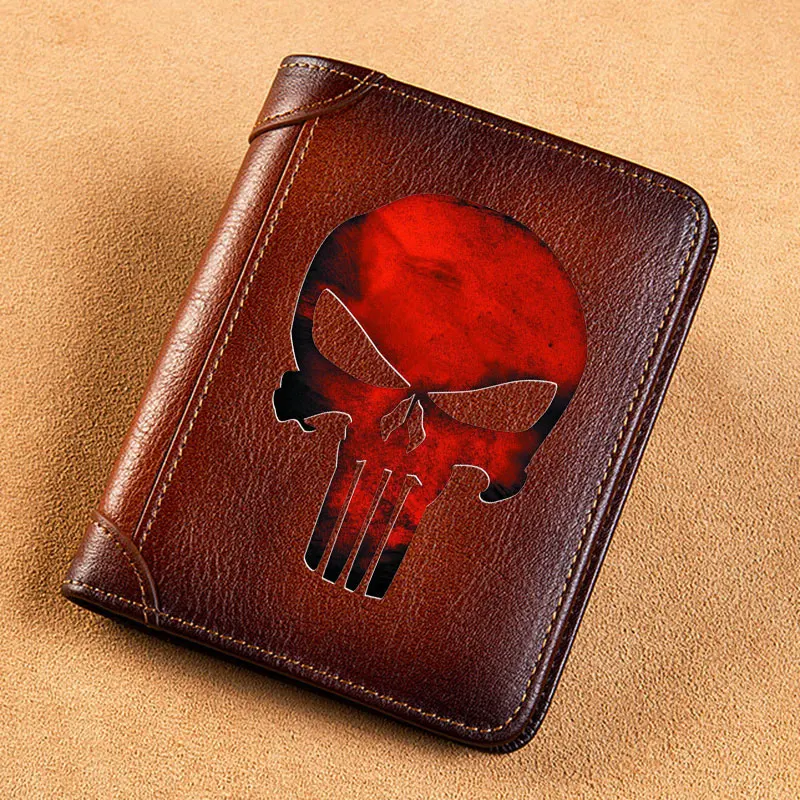 High-Quality-Genuine-Leather-Men-Wallets-Classic-Military-Red-Skull ...