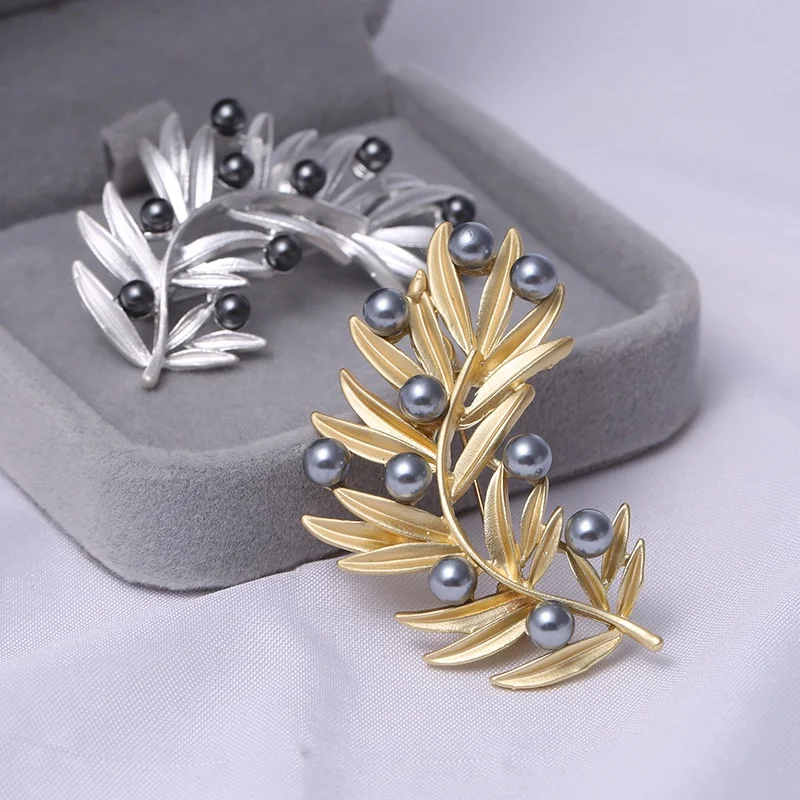 New-Pearl-Leaf-Plant-Brooch-Simple-and-Elegant-Women-s-Alloy-Leaf ...