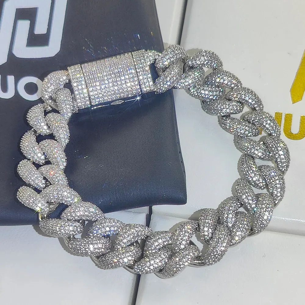 15mm 18mm Luxury Mens Miami Cuban Chain Bracelet Boxes Clasp Iced Micro ...