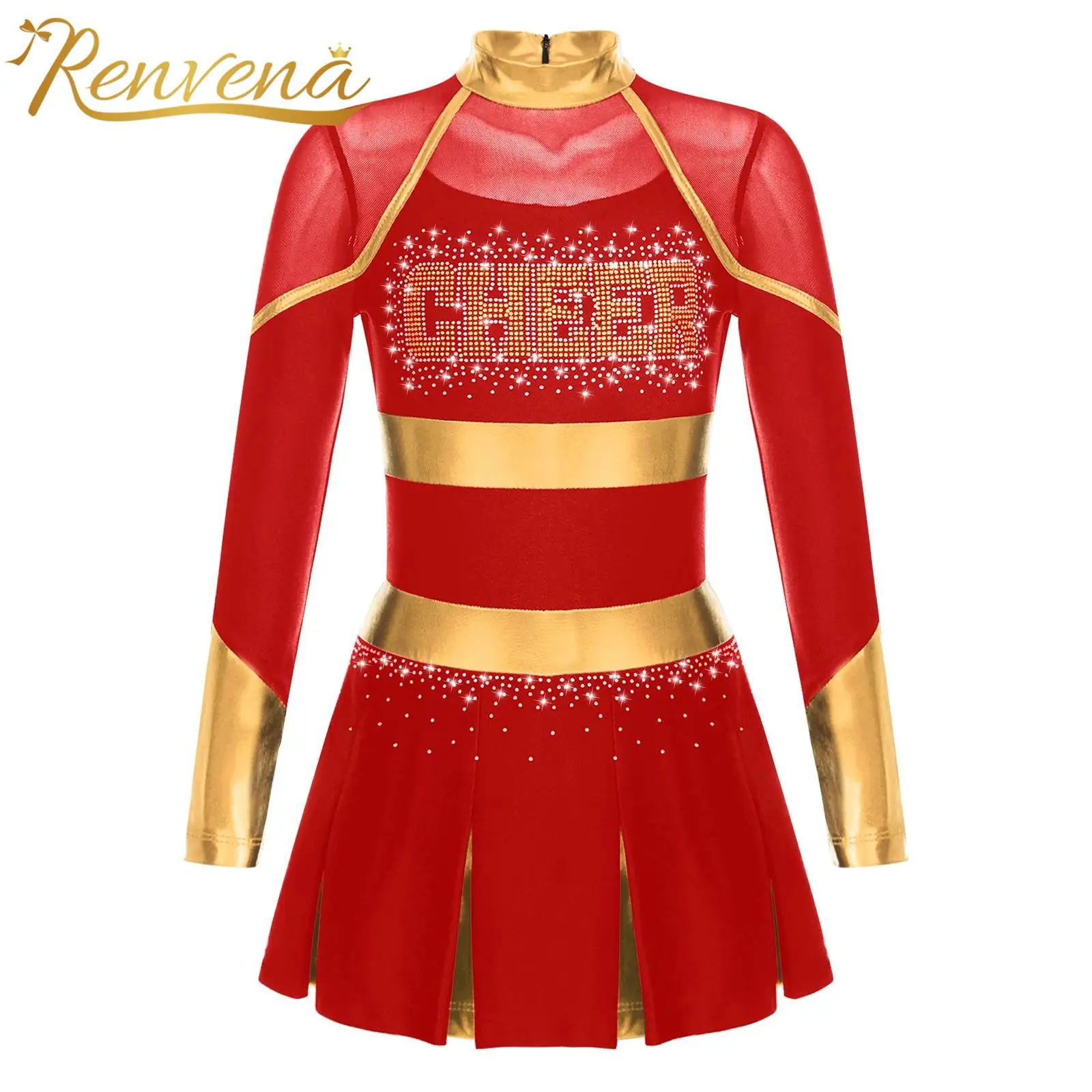 Kids-Girls-Cheerleader-Costume-Children-Metallic-Patchwork-Long-Sleeve ...