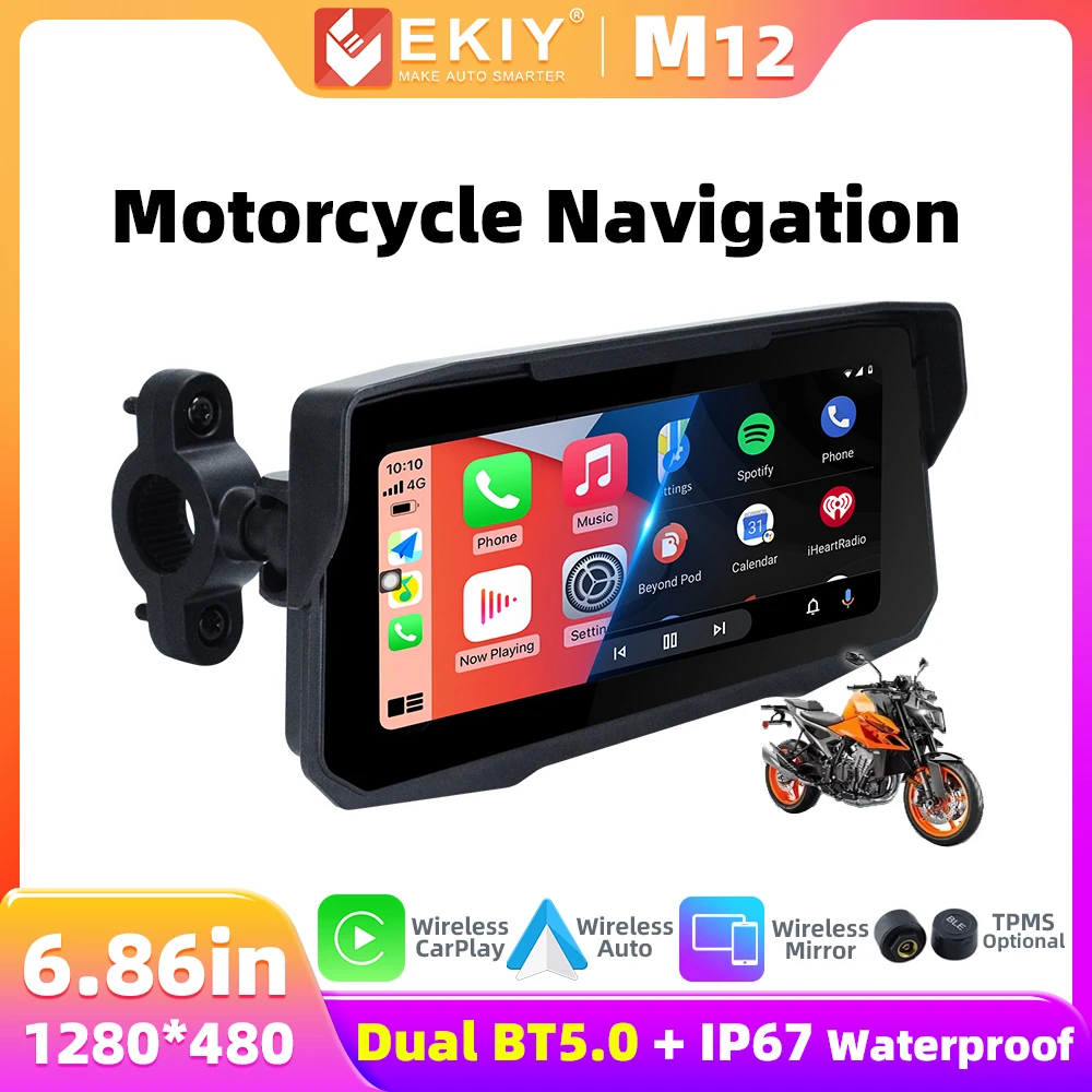 EKIY 6.86'' Waterproof Motorcycle Carplay Display Navigation Screen ...