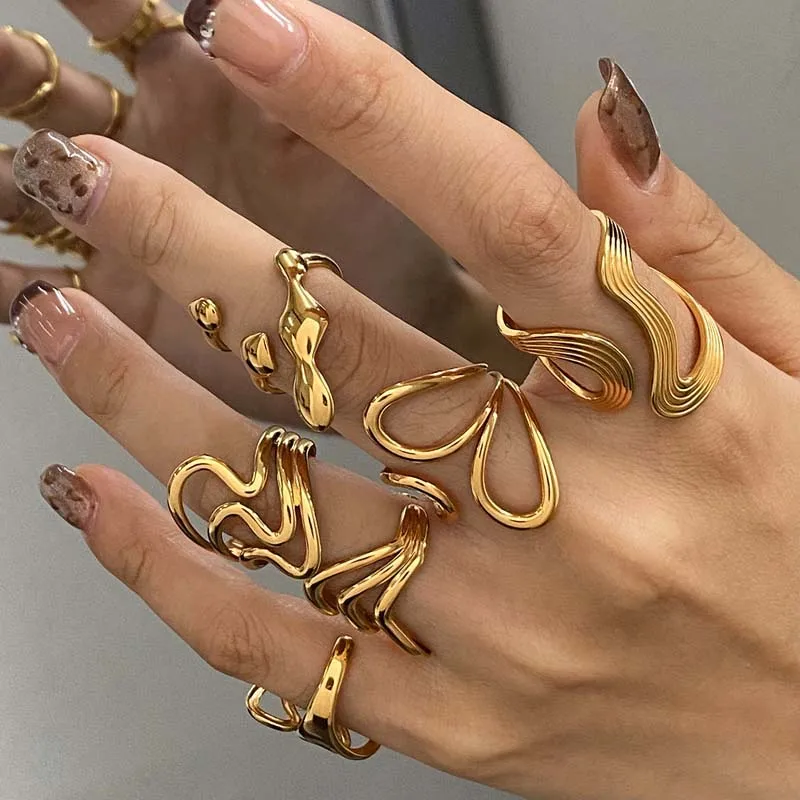 Stainless Steel Metal Irregular Line Open Rings For Women Minimalist ...