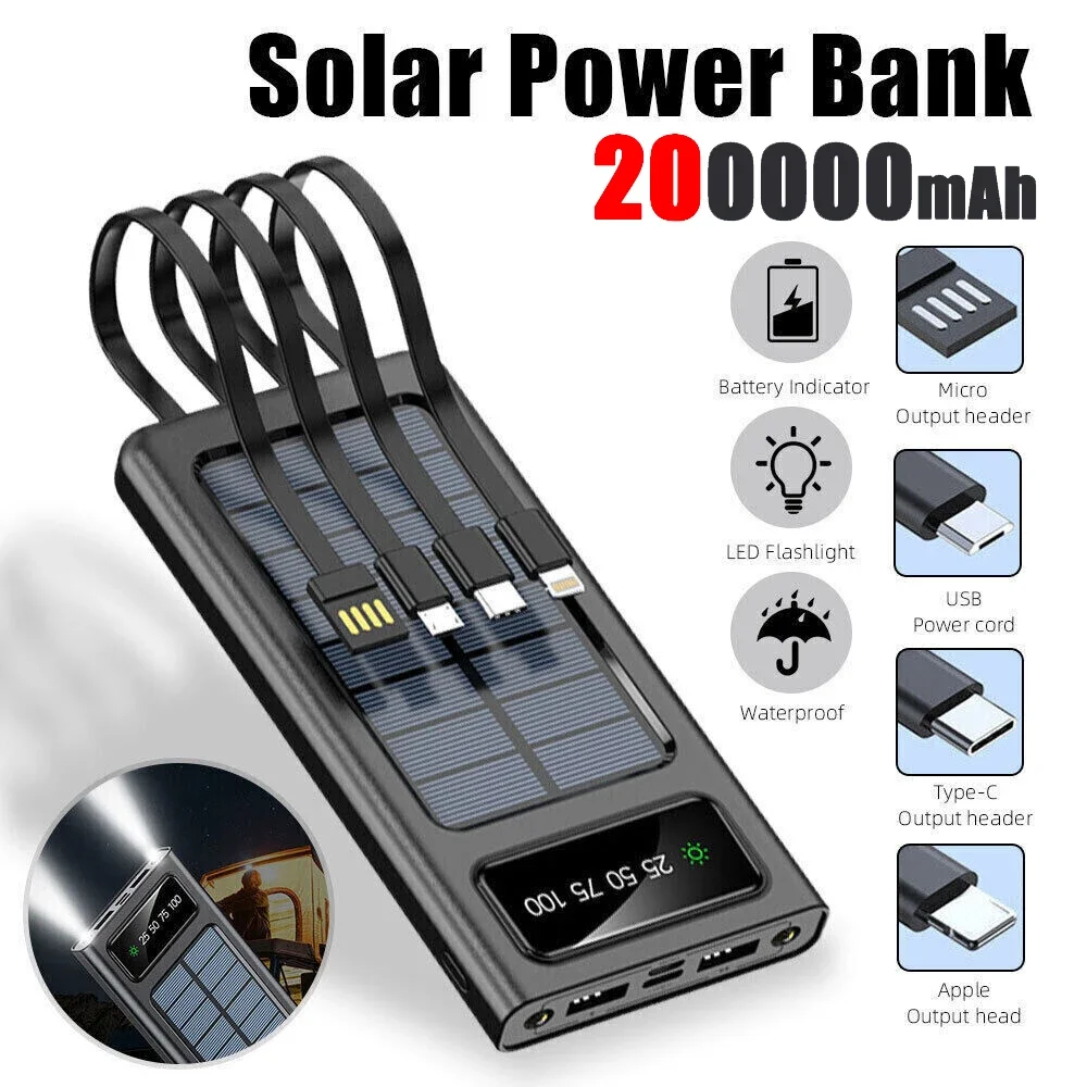 Solar-Power-Bank-200000mAh-Solar-Battery-Two-way-Large-Capacity-Fast ...