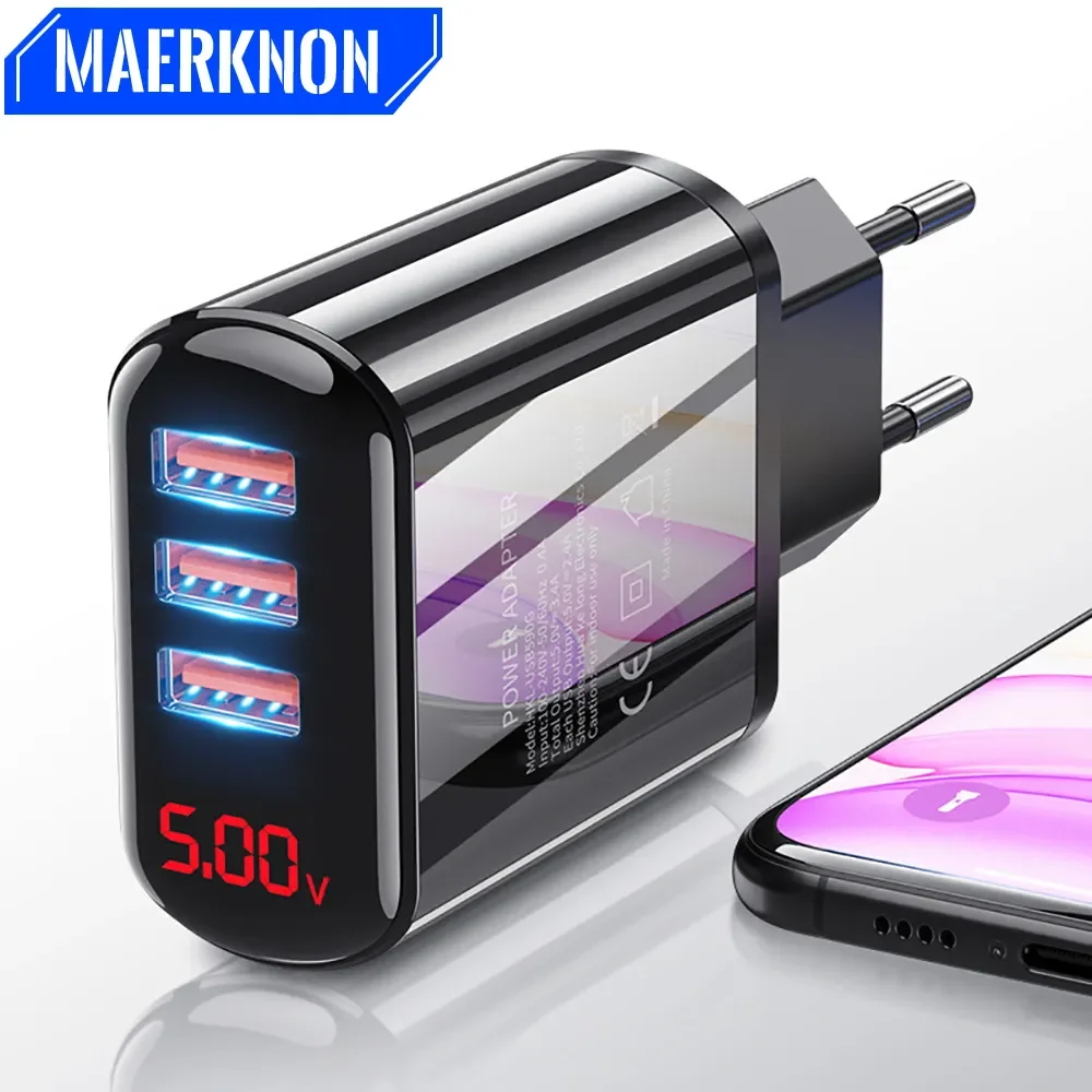 5V-3-1A-Digital-Display-USB-Charger-3-Ports-USB-Fast-Charging-Wall ...