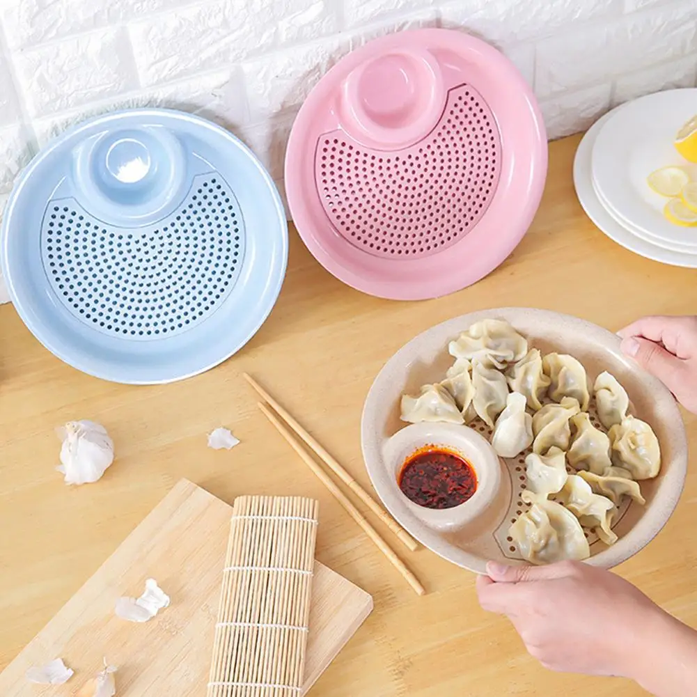 Dumpling-Plate-with-Sauce-Dish-Double-Layer-Draining-Hollow-out-Design ...