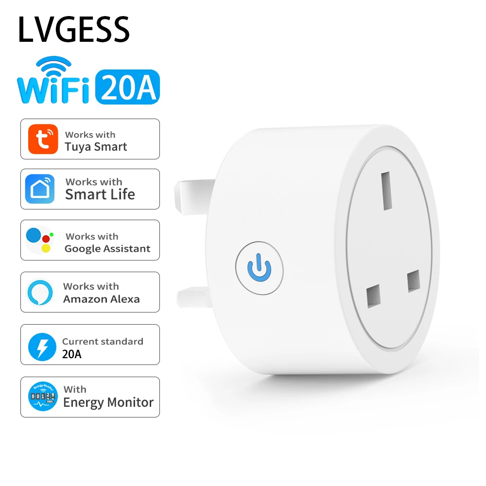 20a Tuya Smart Socket Wifi Uk Plug 3pin Adapter Home Alexa Voice Control With Energy Monitering ...