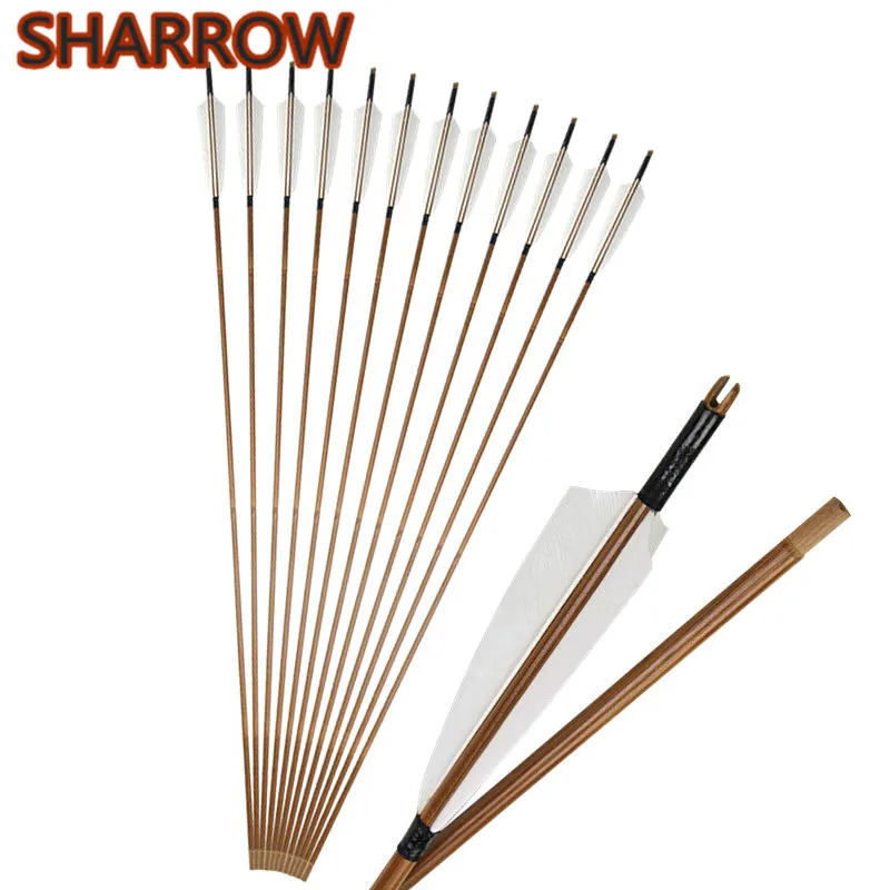 6/12Pcs 32" Archery Bamboo Arrows 8mm Arrow Shaft Replaceable Broadhead ...