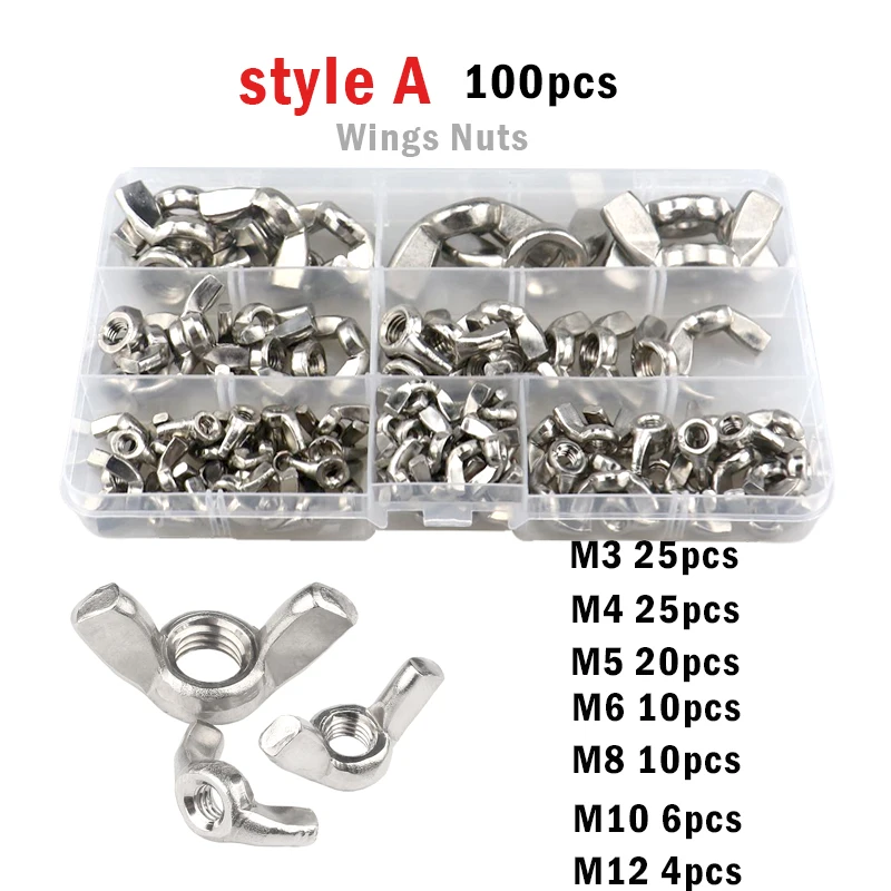50-100pcs-M3-M4-M5-M6-M8-M10-M12-Wing-nuts-304-Stainless-Steel ...