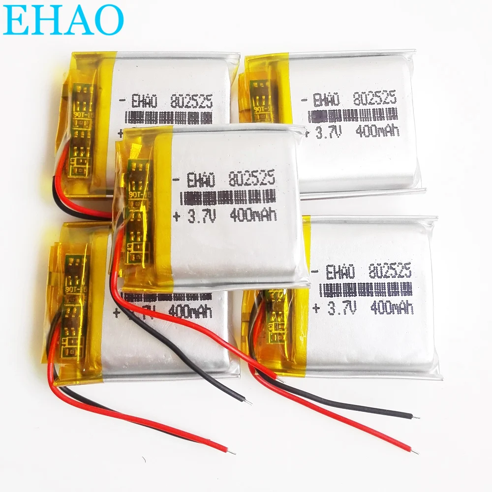 5 PCS 3.7V 400mAh Lithium Polymer LiPo Rechargeable Battery 802525 For ...