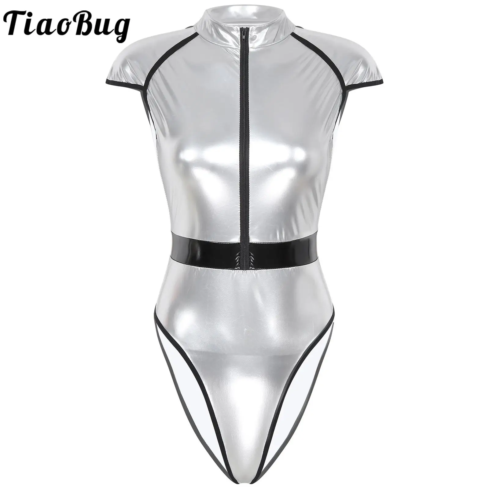 Women-Shiny-Metallic-Halloween-Alien-Cosplay-Costume-Wetlook-Zipper ...
