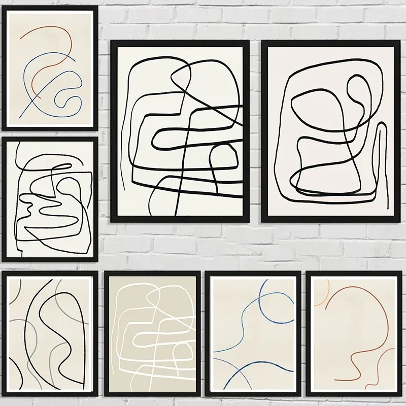 Scandinavian Nordic Posters Abstract Line Print Canvas Painting Picture ...