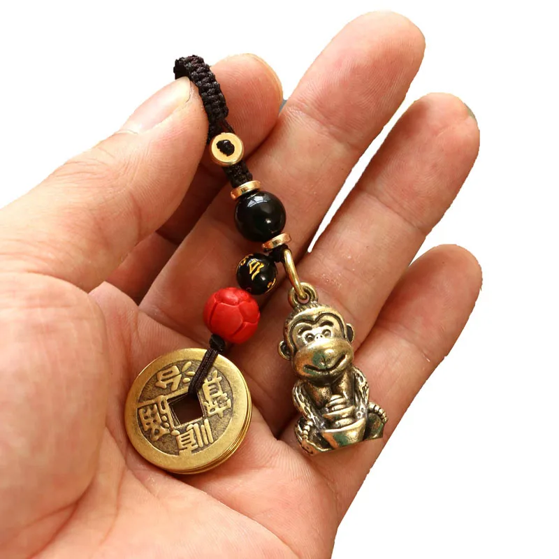 Vintage Pure Handmade Brass Lucky monkey Car Keychain Five Emperors ...