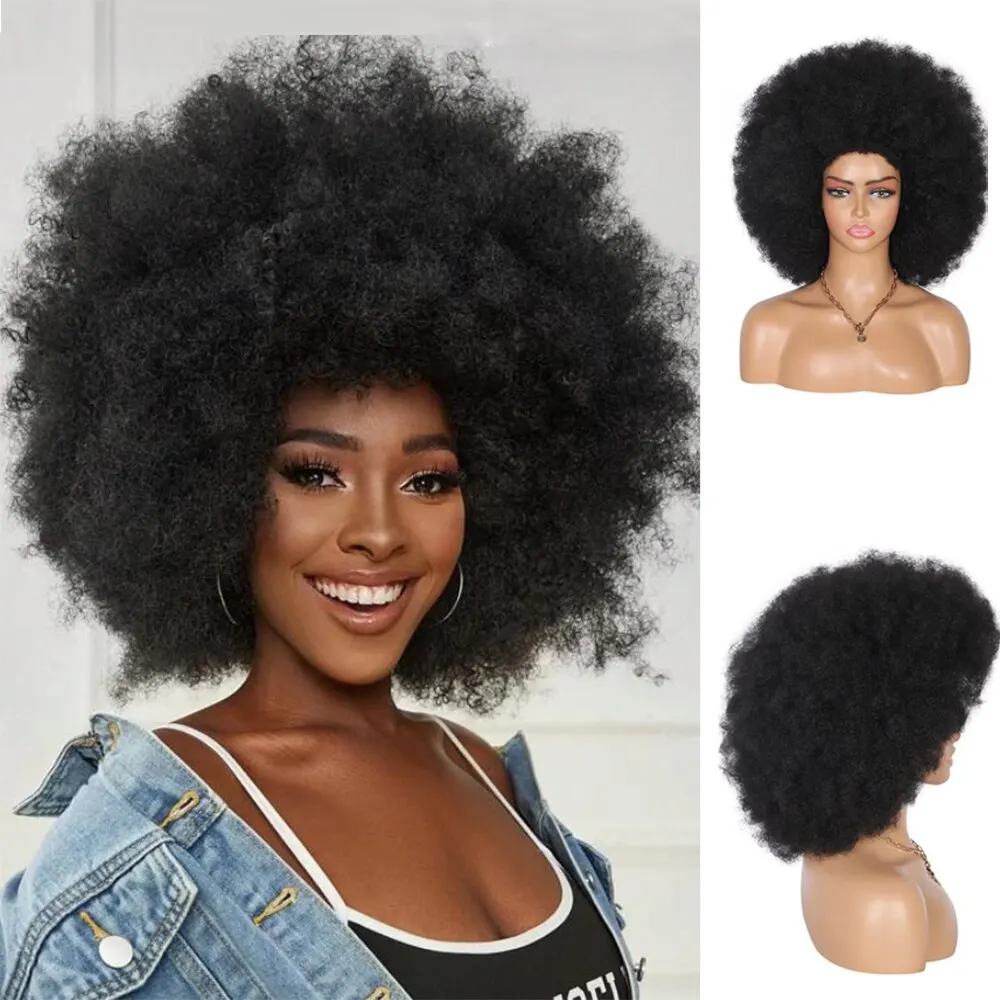 Synthetic-Afro-Curly-Wigs-for-Black-Women-Glueless-Wear-and-Soft-Black ...