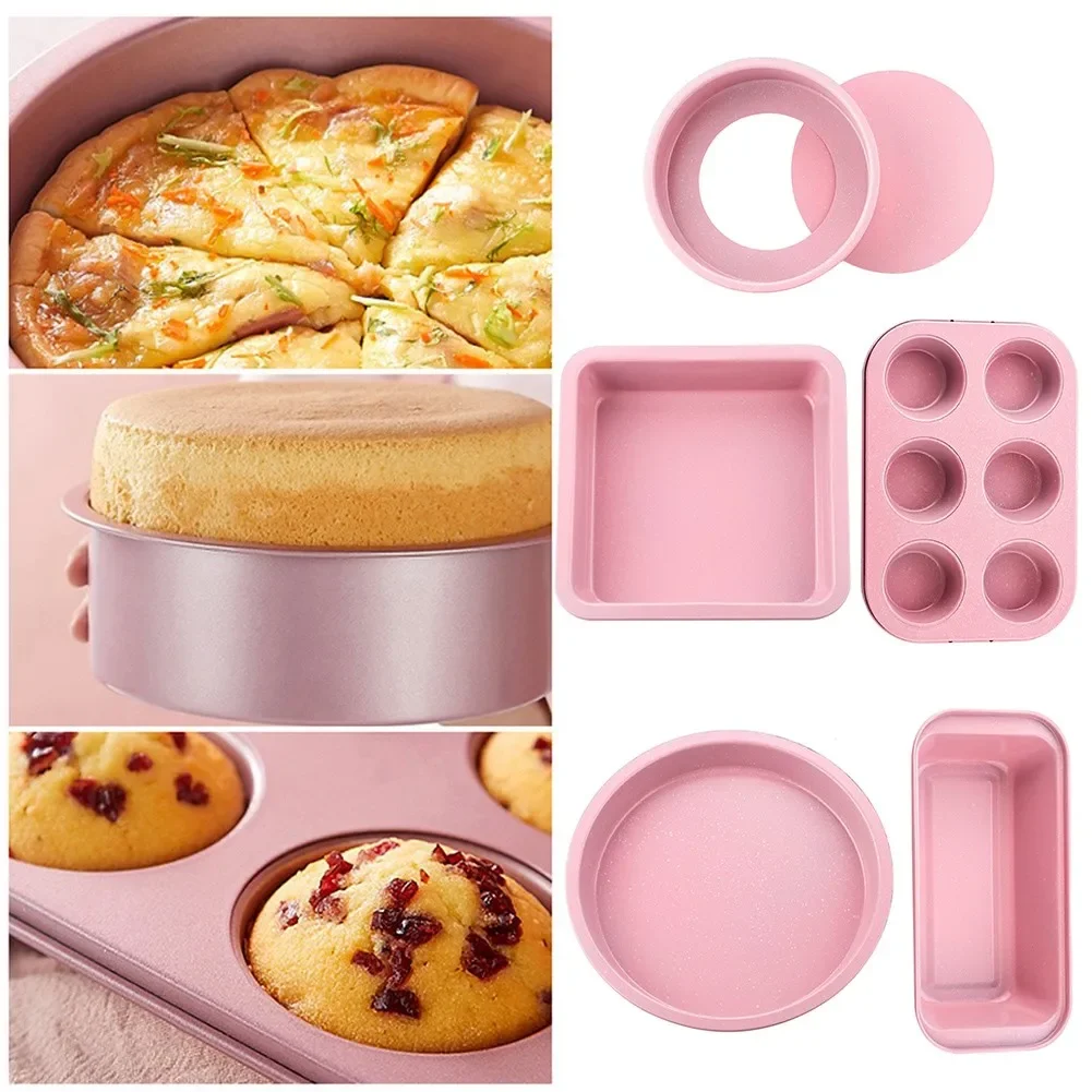 Pink-Non-Stick-Carbon-Steel-Baking-Pan-Set-Baking-Oven-Cake-Mold-Round ...