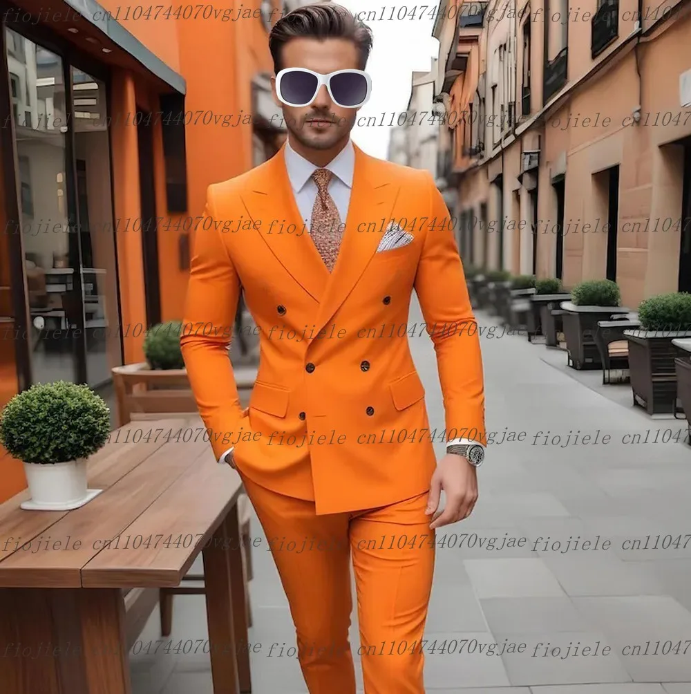 Customized Orange Men Suit Formal Occasion Wedding Party Groom ...