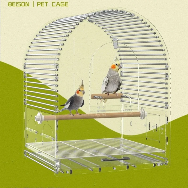 Large Stainless Steel Bird Cage - Transparent Acrylic Parrot Cage for ...