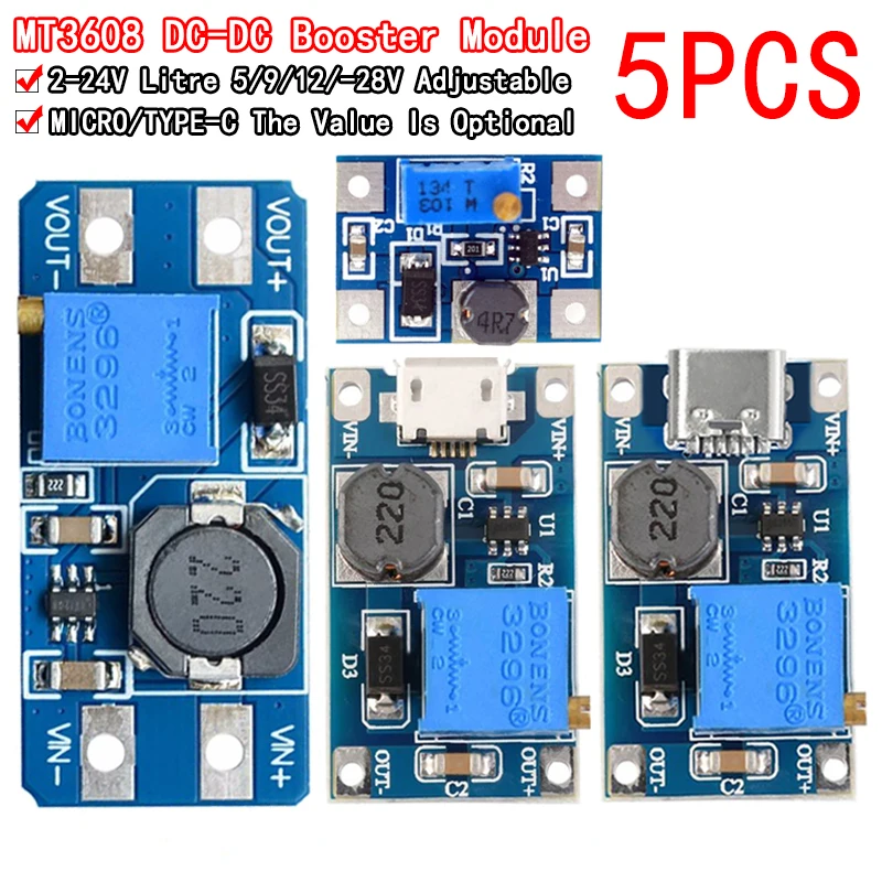5 sztuk MT3608 dc-dc przekształtnik Boost wzmacniacz mocy moduł zasilający Boost Step-Up Board ...